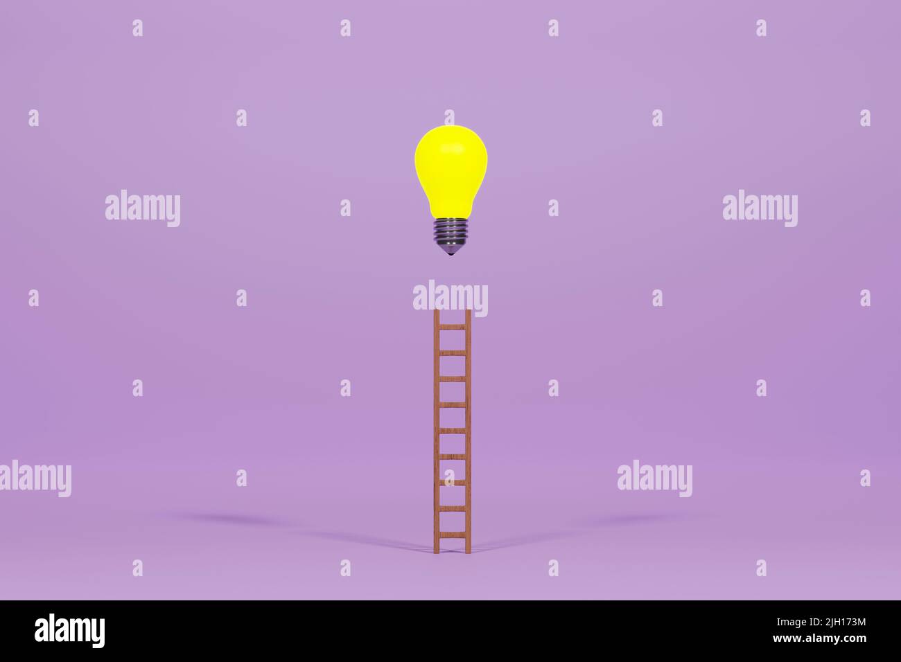 Mock up of yellow ladder with light bulb on pink background, knowledge ...