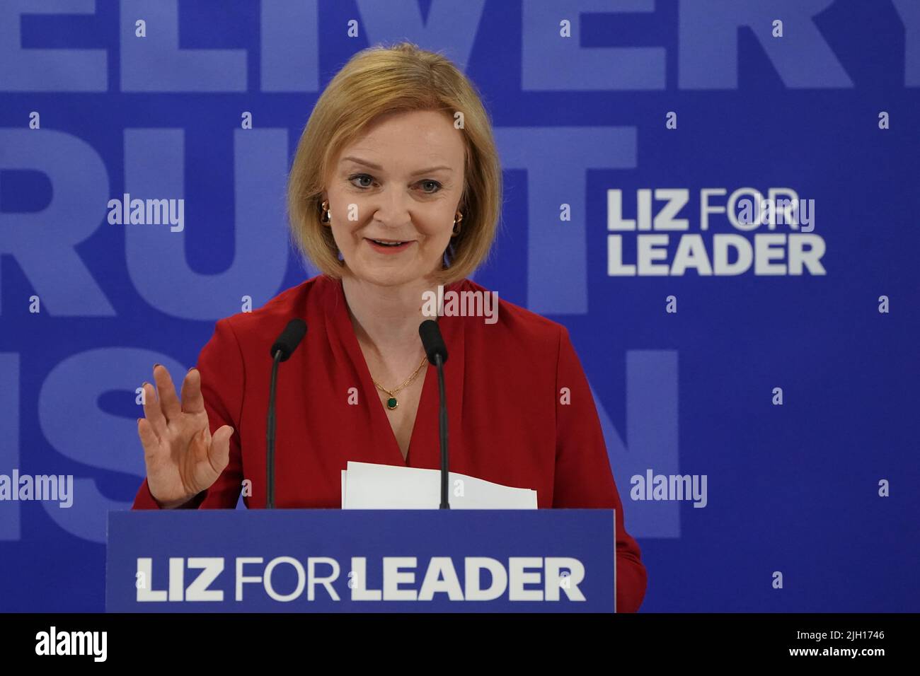 Liz Truss at the launch of her campaign to be Conservative Party leader ...