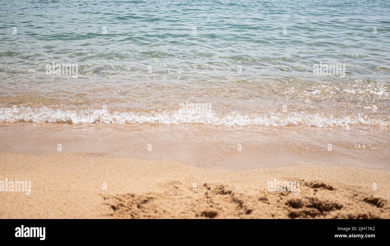 Sea quiet wave on a quiet scene in Mediterranean Beach in Catalonia ...