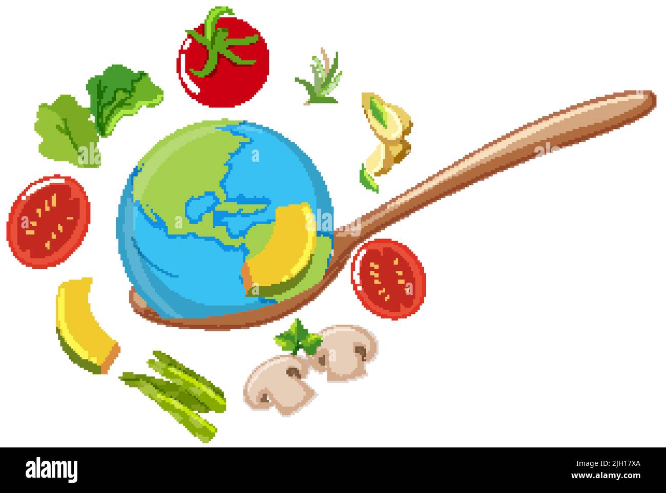 Earth around with food and vegetable illustration Stock Vector Image ...