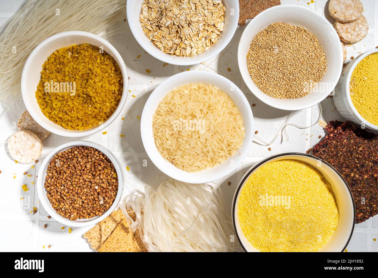 Selection of whole grains gluten free cereals. Set of various non ...