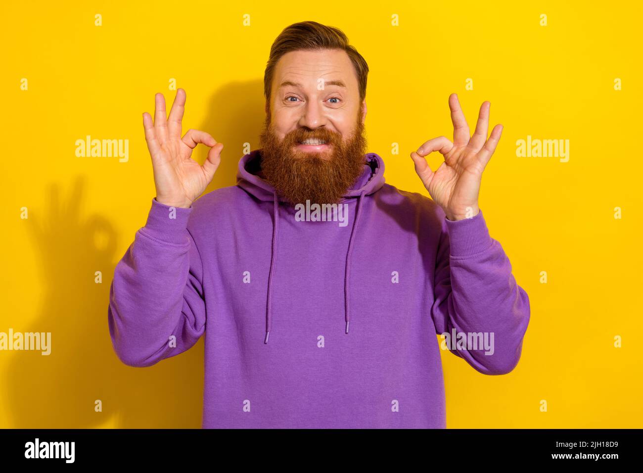 Photo of young handsome groomed male showing okay symbol say everything ...