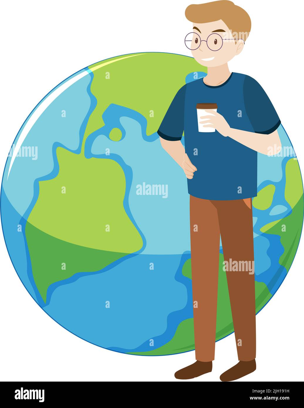 Man stading next to earth cartoon illustration Stock Vector Image & Art ...