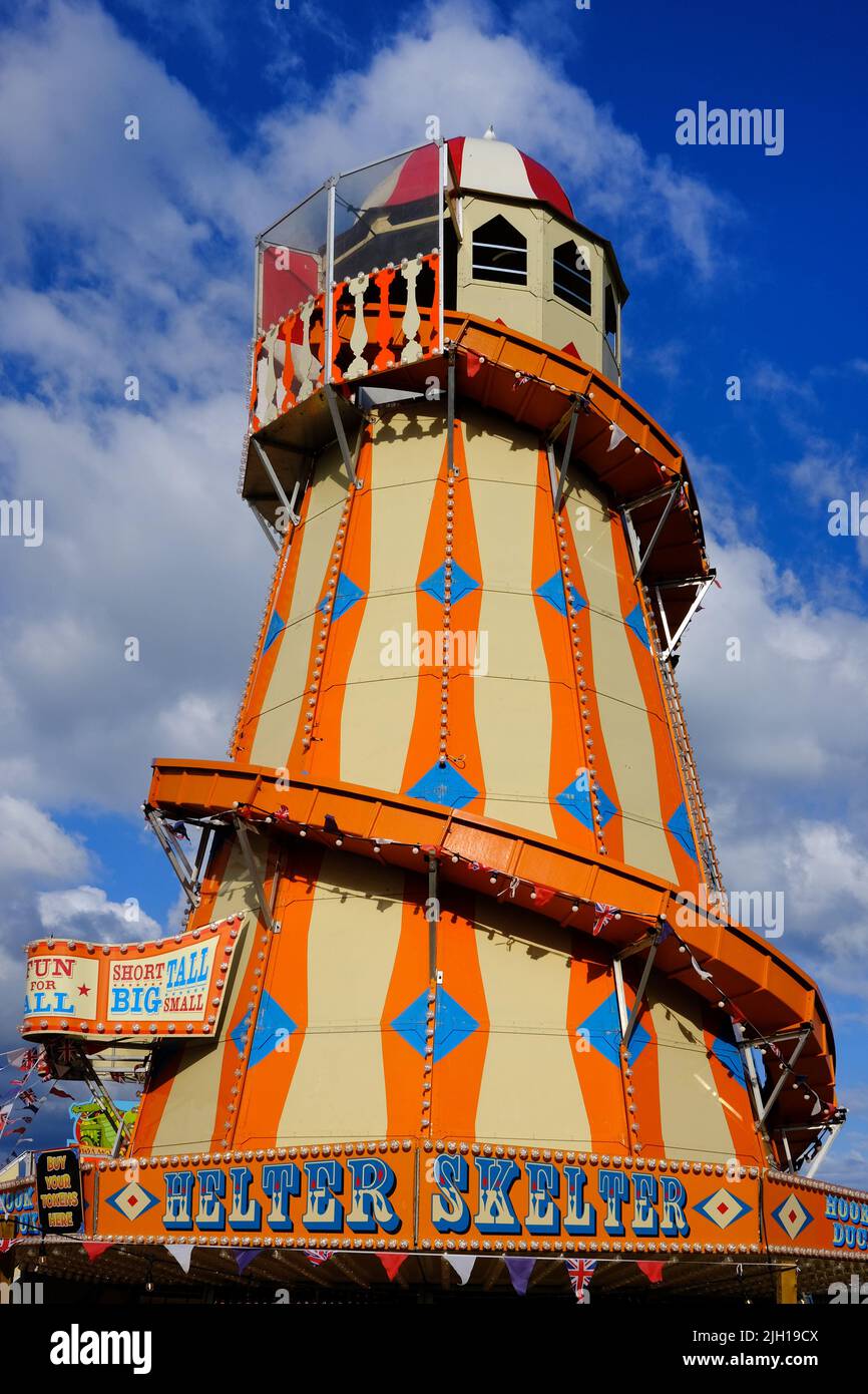 Seaside Helter skelter at funfair, Weymouth,Dorset,England Stock Photo ...
