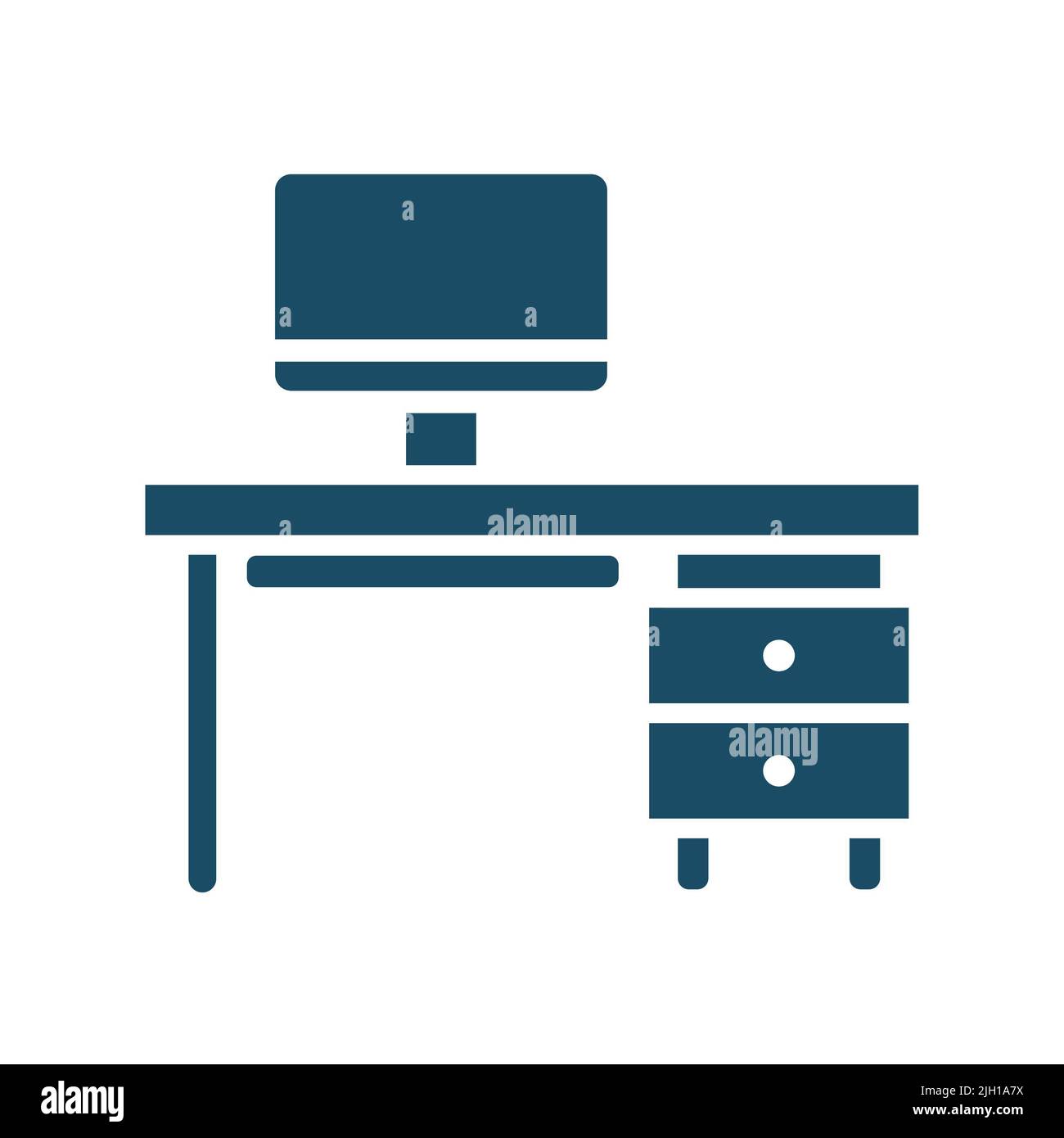 High quality dark blue flat working table, computer desk icon ...