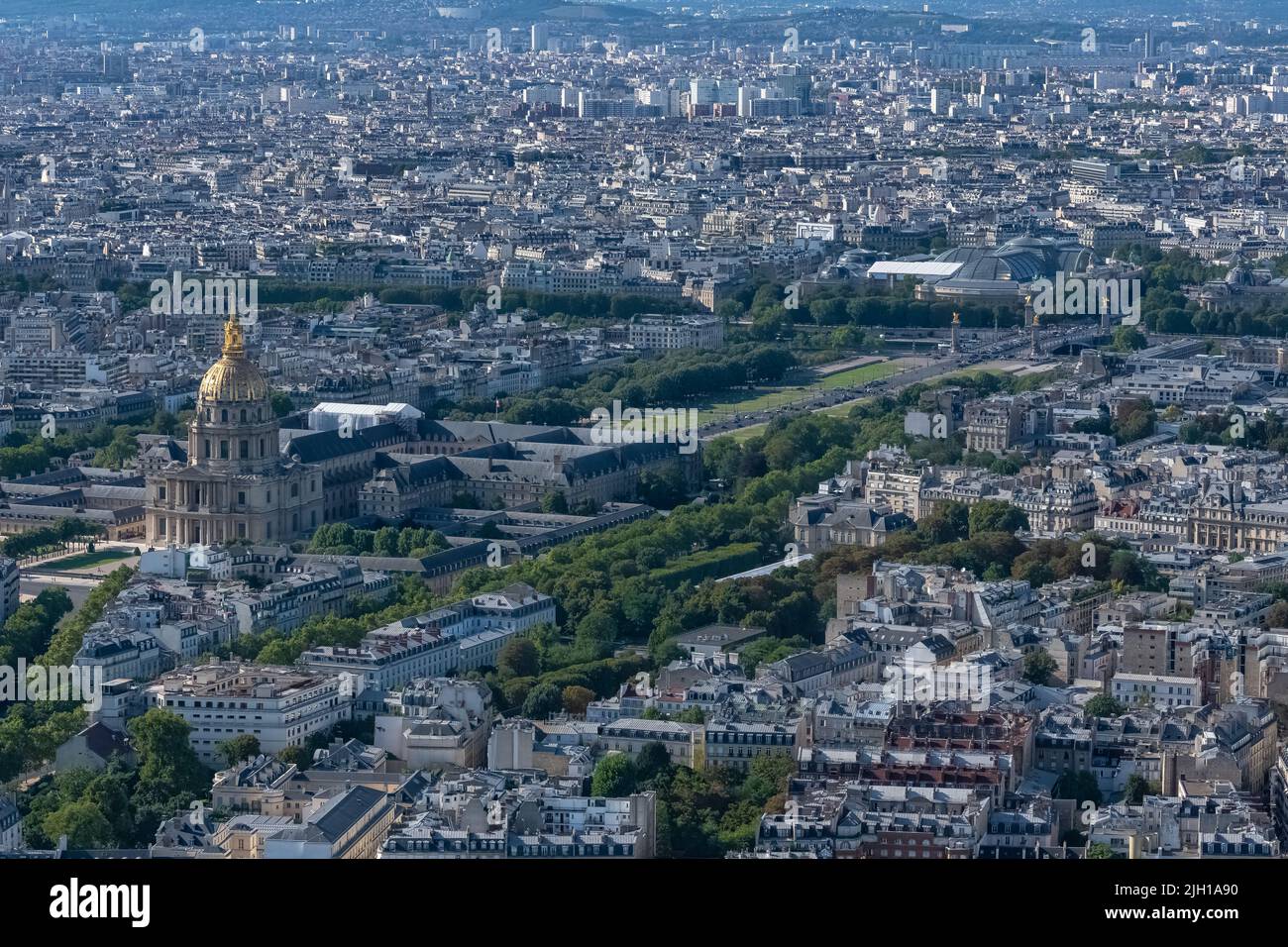 Paris, aerial view of the city, with the Invalides dome, the Alexandre ...