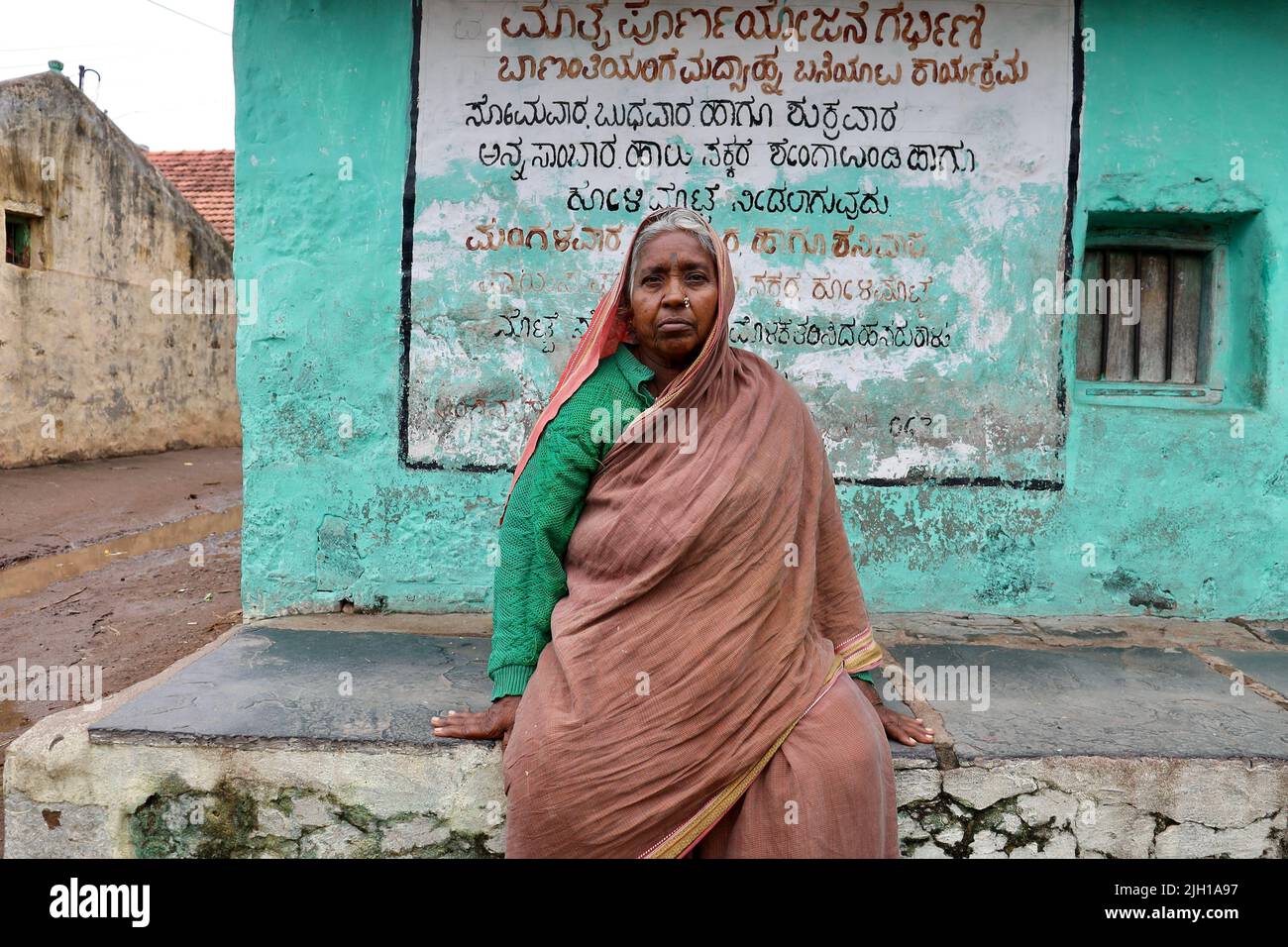 A selective focus of an old Indian Woman. A traditional north Karnataka ...