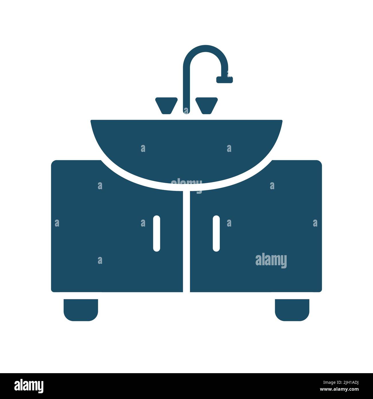 High quality dark blue flat sink, washbasin icon. Pictogram, icon set ...