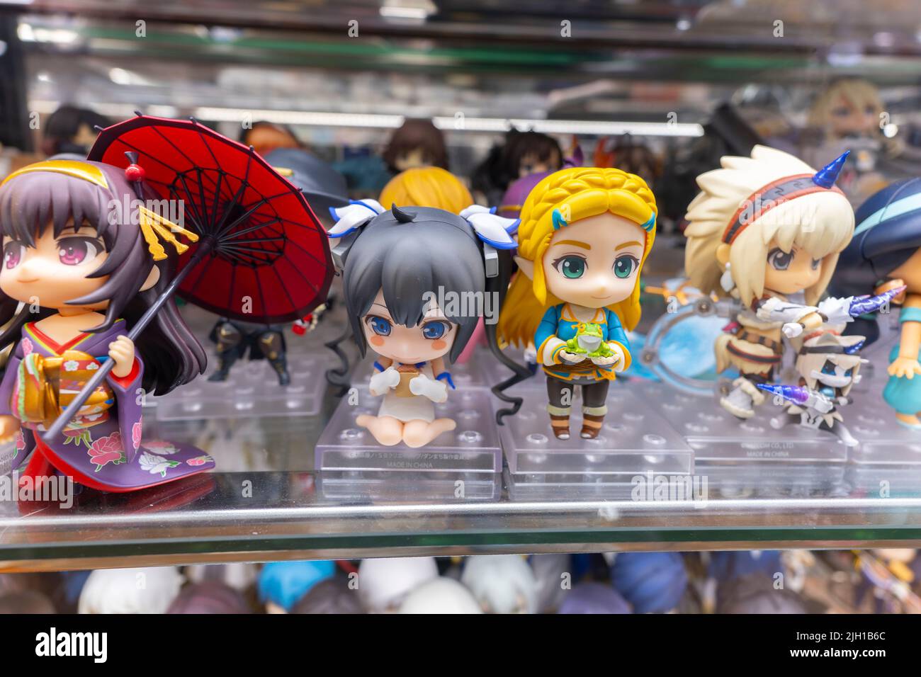 Akihabara, Japan- August 26, 2020: Anime figures are on display, at a ...