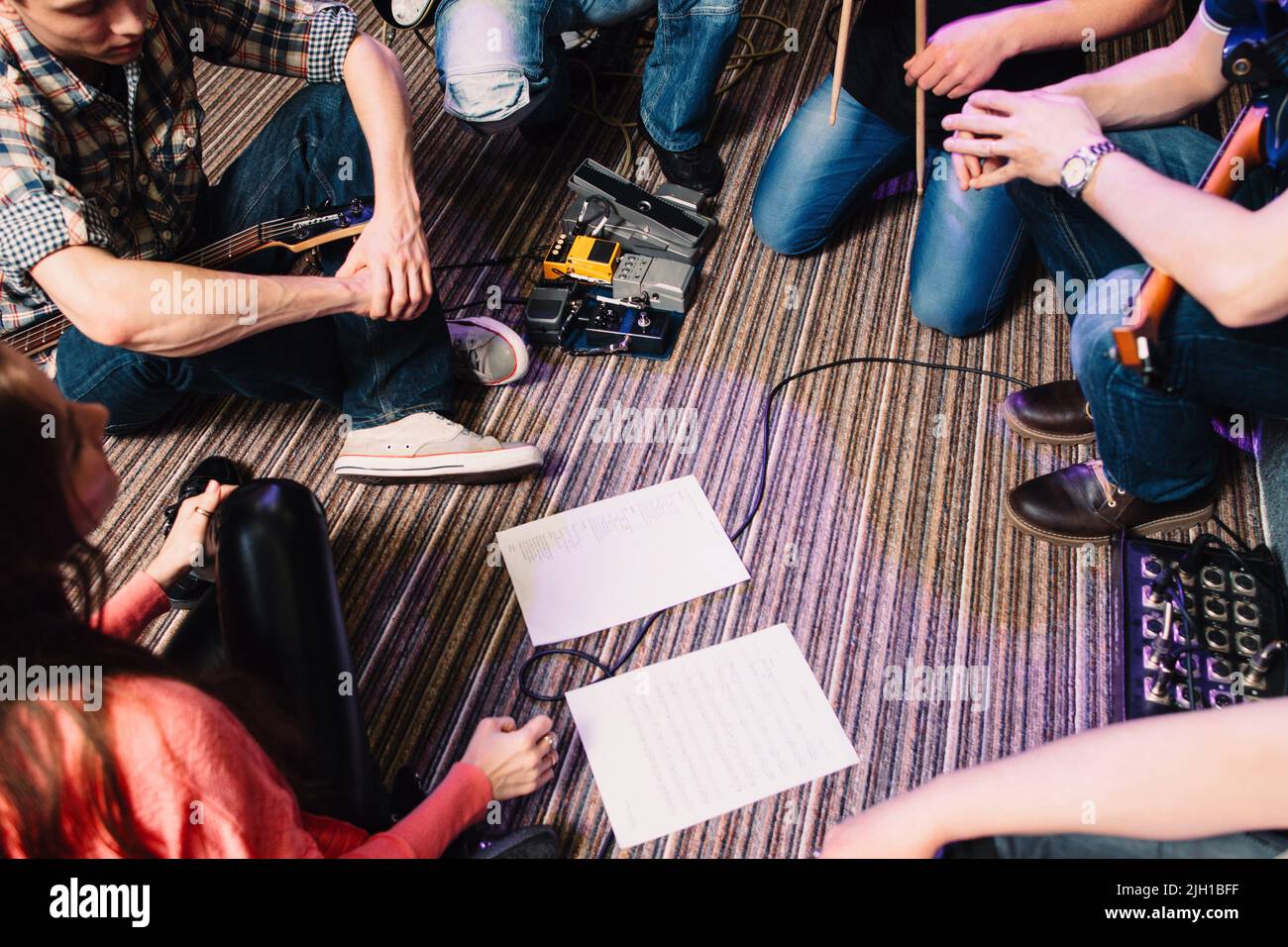 New song rehearsing by musicians top view Stock Photo - Alamy