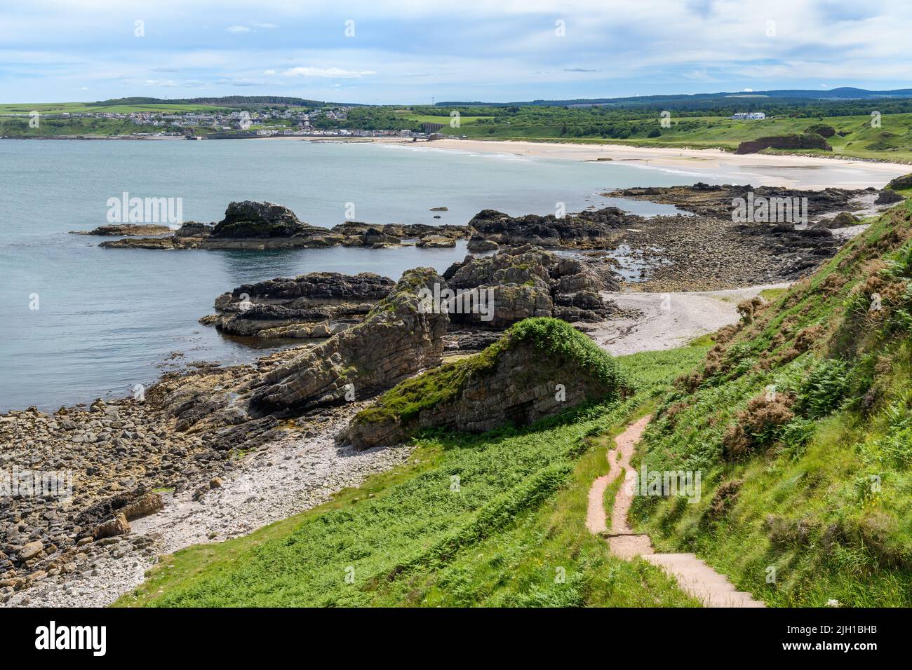 A view of Cullen Beach from the path to Portknockie on the Moray ...