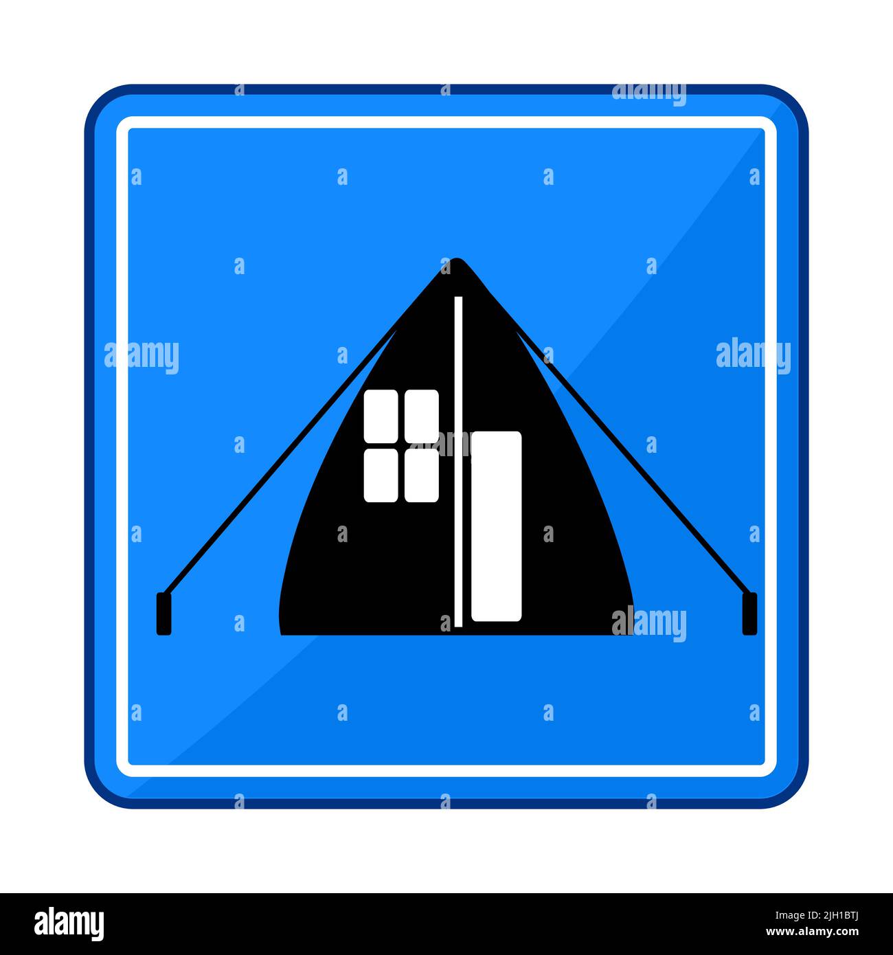Road sign with tentd. Camping area road sign. Blue square service mark ...