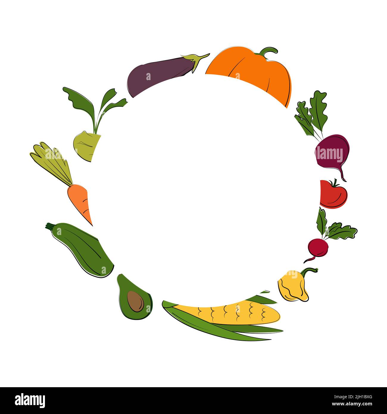 Vegetable frame set. Vector flat illustration. Vegetarian concept Stock ...