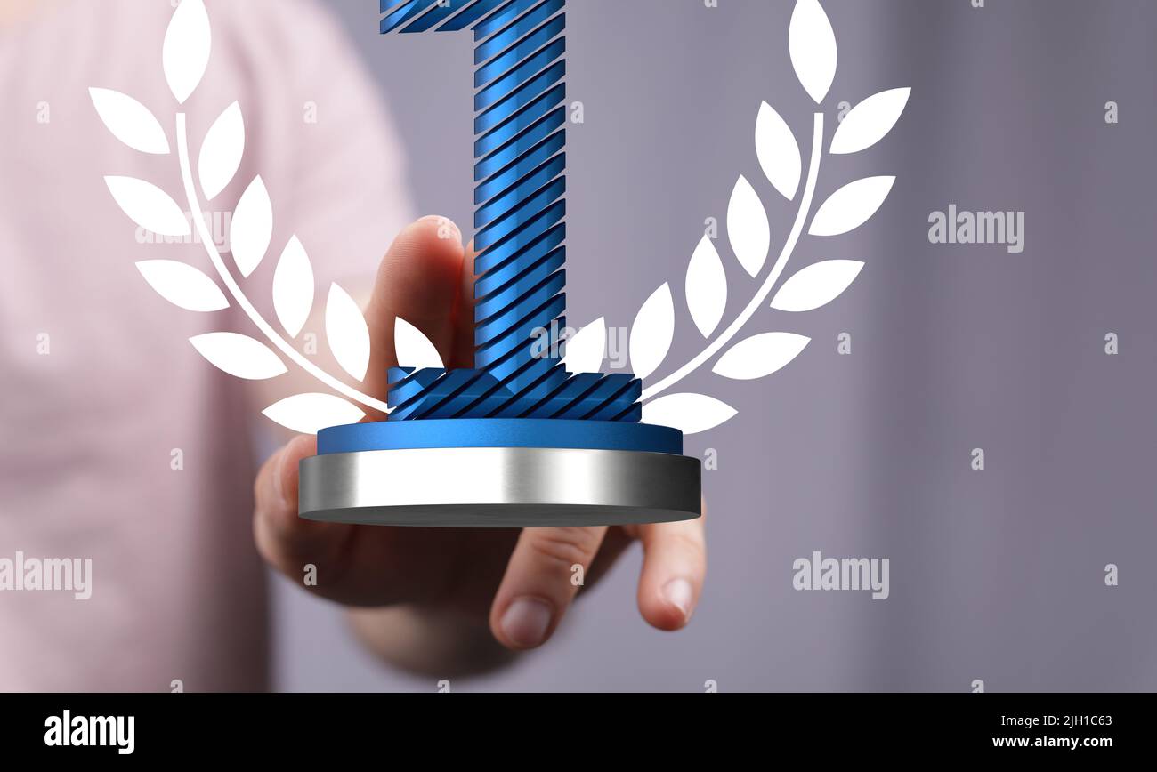 A person presenting a virtual projection of a first place award Stock ...