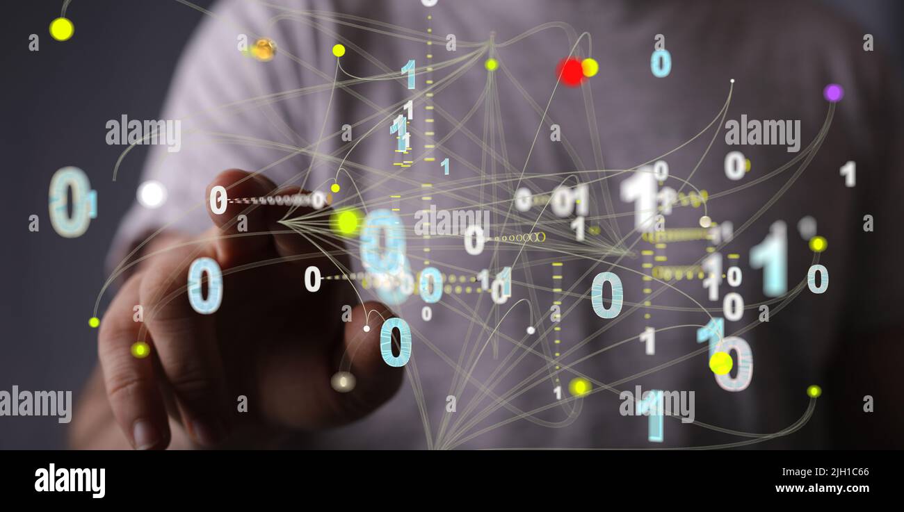 A person presenting a virtual projection of cyberspace concept Stock Photo - Alamy