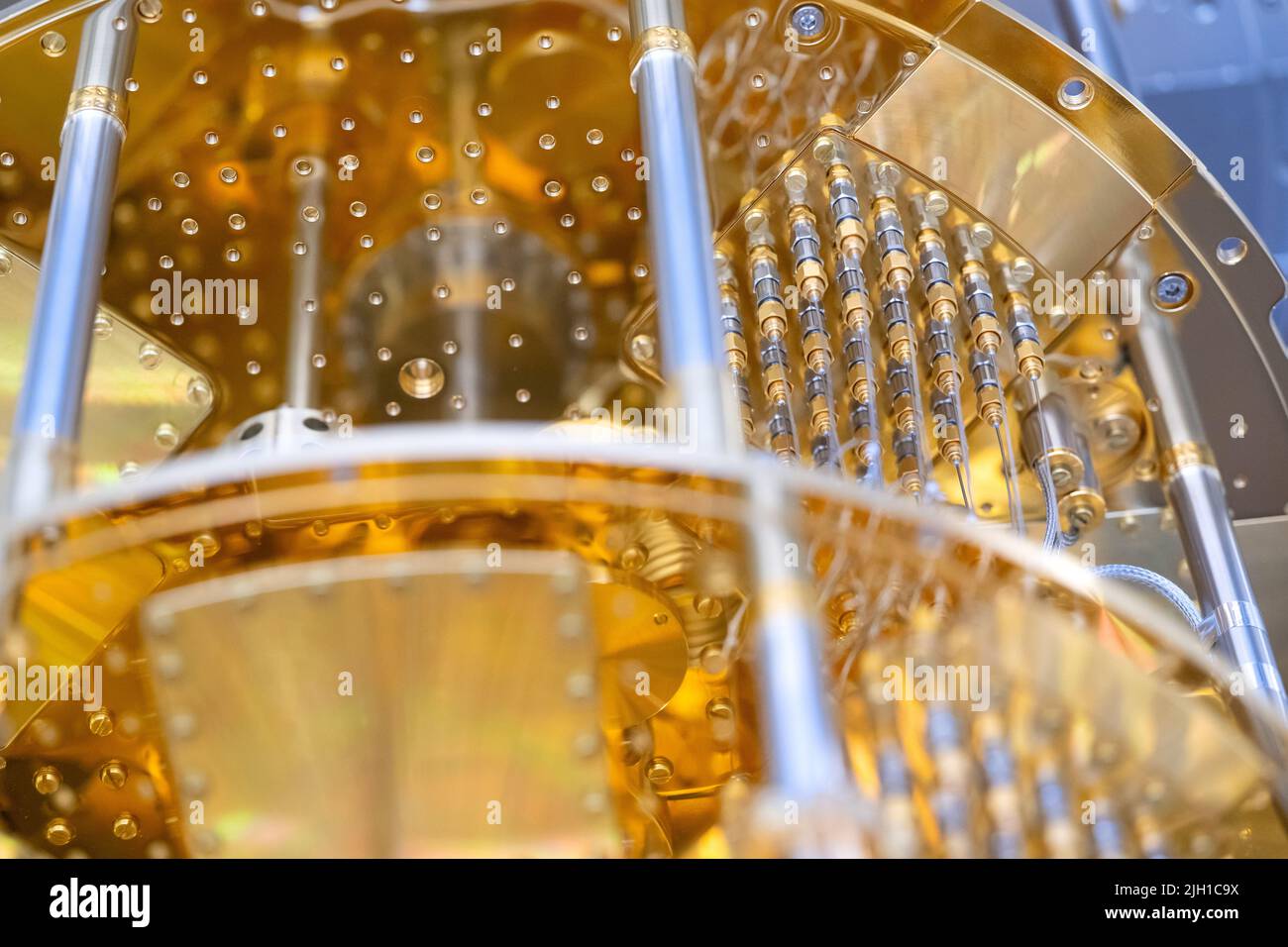 Garching, Germany. 14th July, 2022. A cryostat from a quantum computer ...