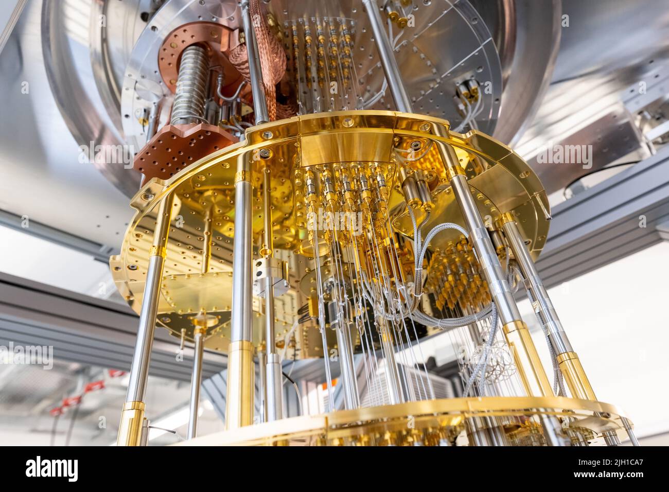 Garching, Germany. 14th July, 2022. A cryostat from a quantum computer ...