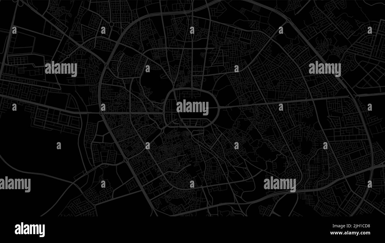 Dark black Medina City area vector background map, streets and water ...