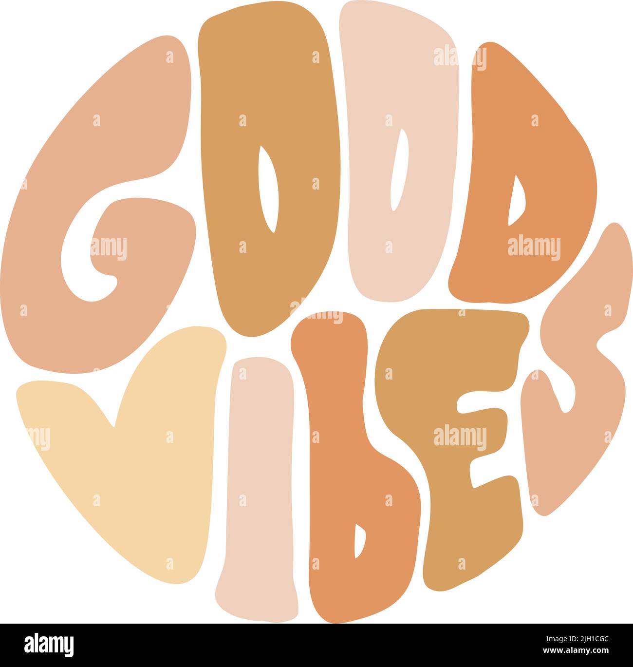 Hand written lettering text Good Vibes in circle shape hippie graphic ...