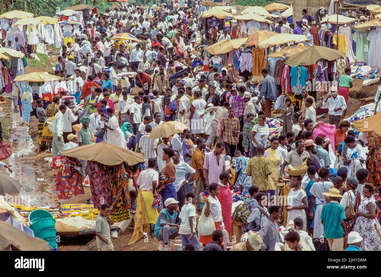 Uganda, Kampala; a crowded marketplace for second-hand clothing Stock ...