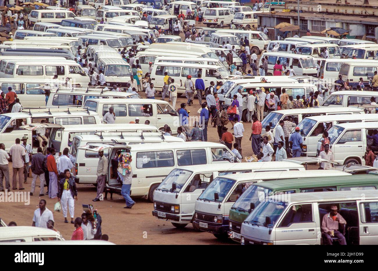 Uganda, Kampala; Many public transport busses at the busstation Stock ...