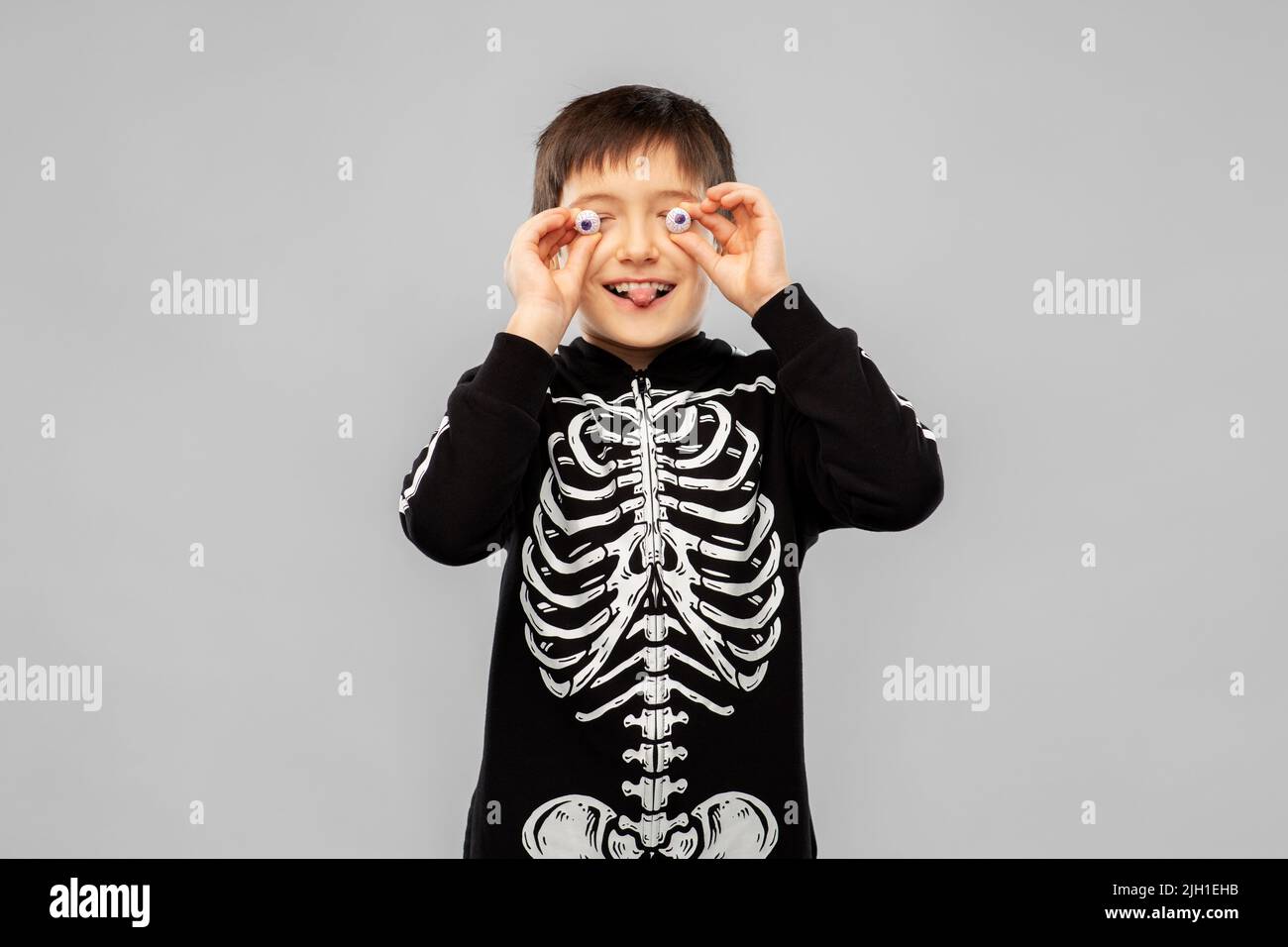 boy in halloween costume of skeleton with eyeballs Stock Photo - Alamy