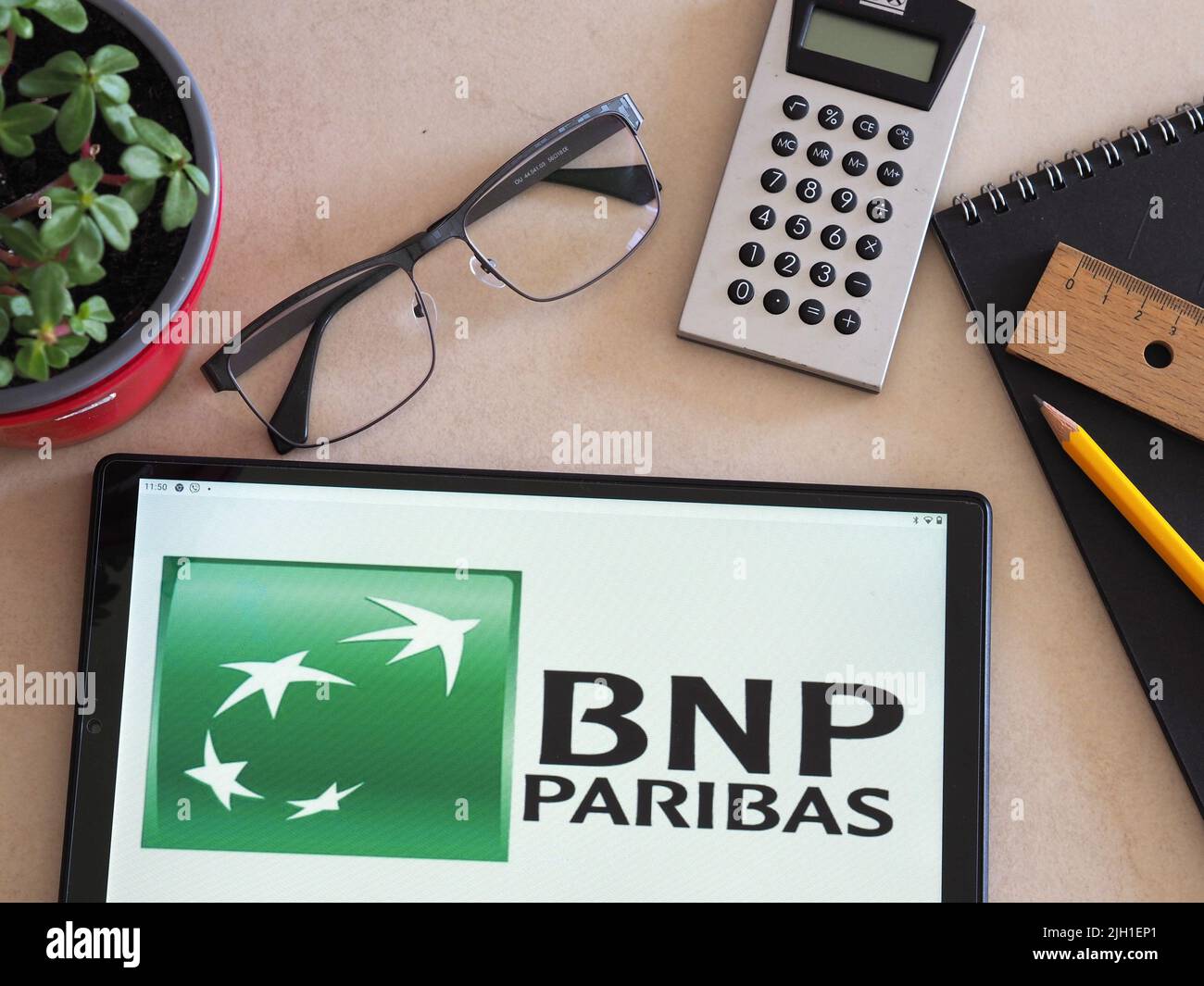In this photo illustration, BNP Paribas S.A. logo seen displayed on a ...