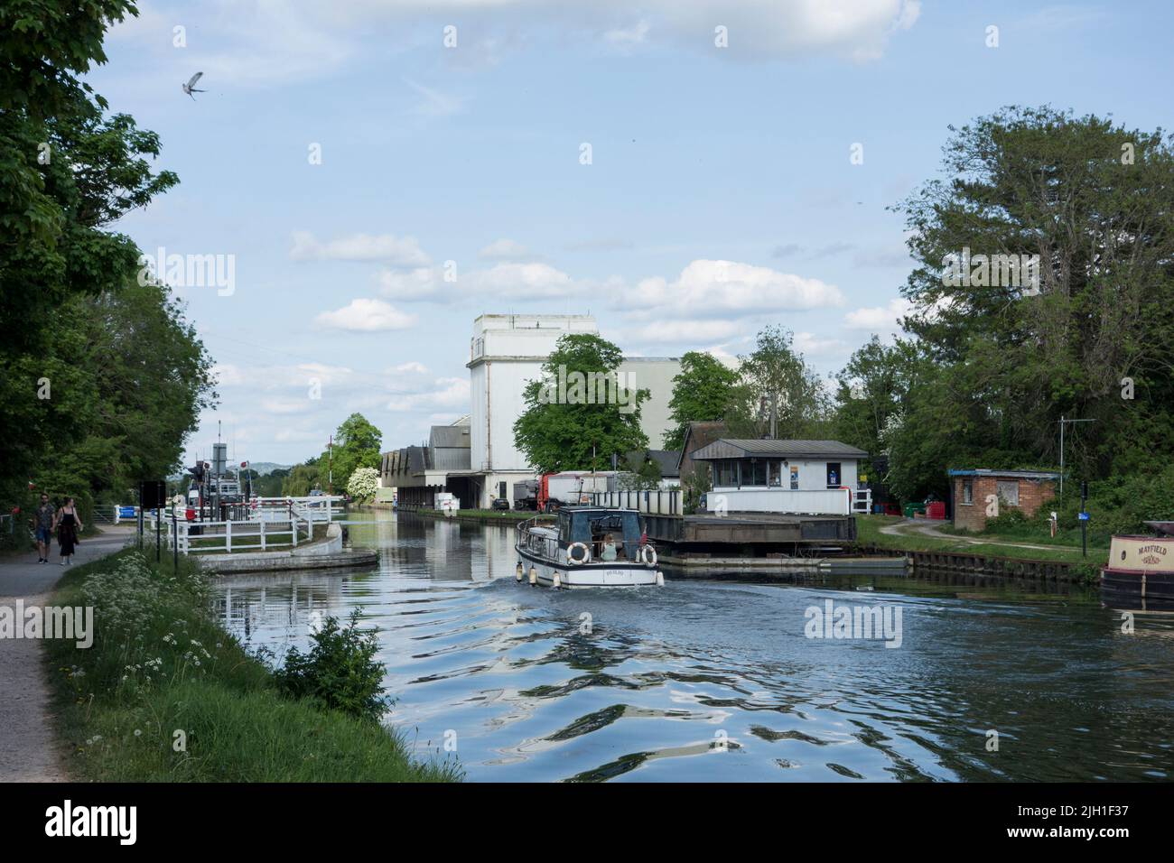 Boat passing through Fretherne swing bridge, Frampton on Severn ...