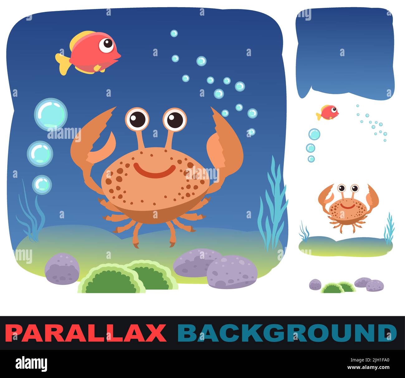 Little landscape. Crab. Set parallax effect. Underwater life. Wild ...