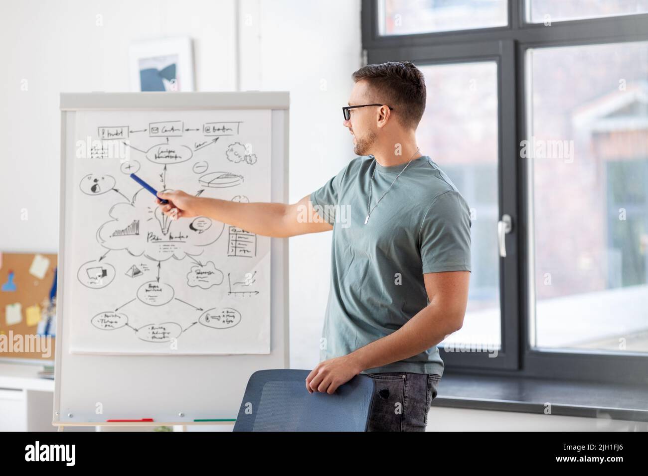 young man giving presentation in office Stock Photo - Alamy