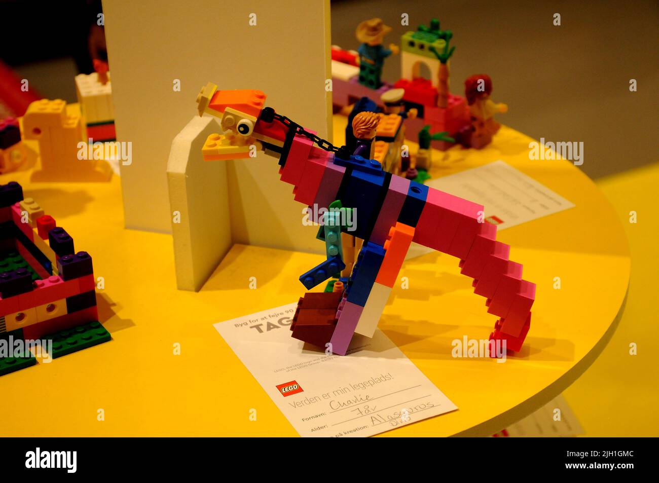 Copenhagen /Denmark/14 July 2022/Lego toys shoppers waiting at Lego store at stroeget in danish ...