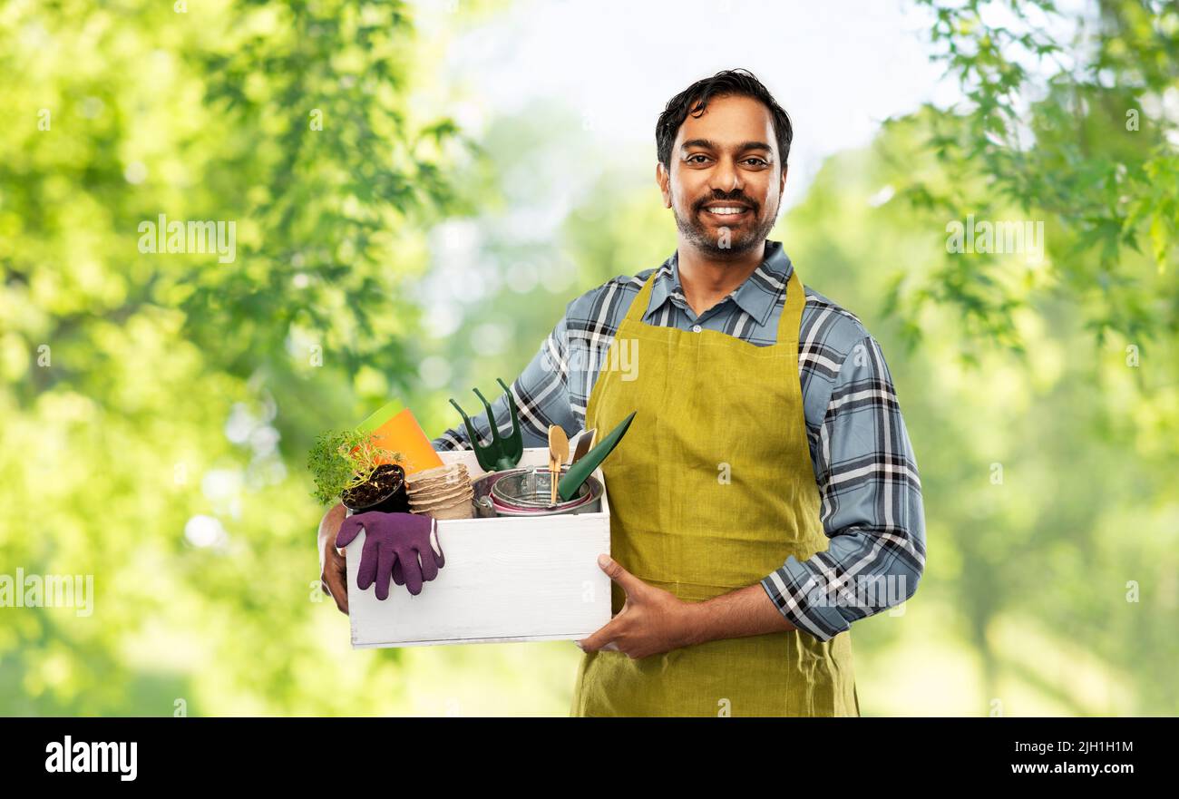 indian gardener or farmer with box of garden tools Stock Photo - Alamy