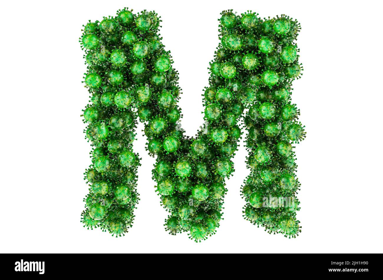 Letter M from green viruses. 3D rendering isolated on white background ...