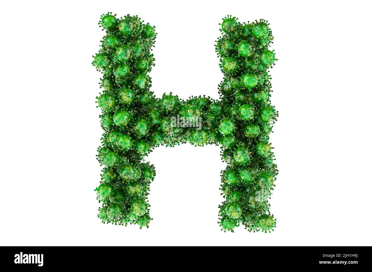 Letter H from green viruses. 3D rendering isolated on white background ...