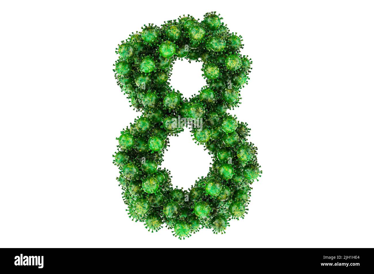 Number 8 from green viruses. 3D rendering isolated on white background ...