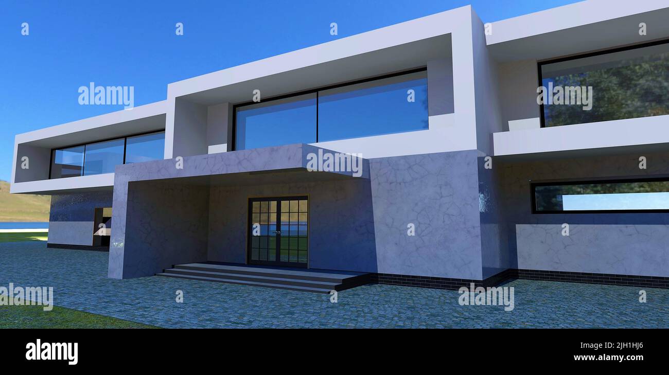 Entrance to a modern high-tech building. Finishing of a facade from ...