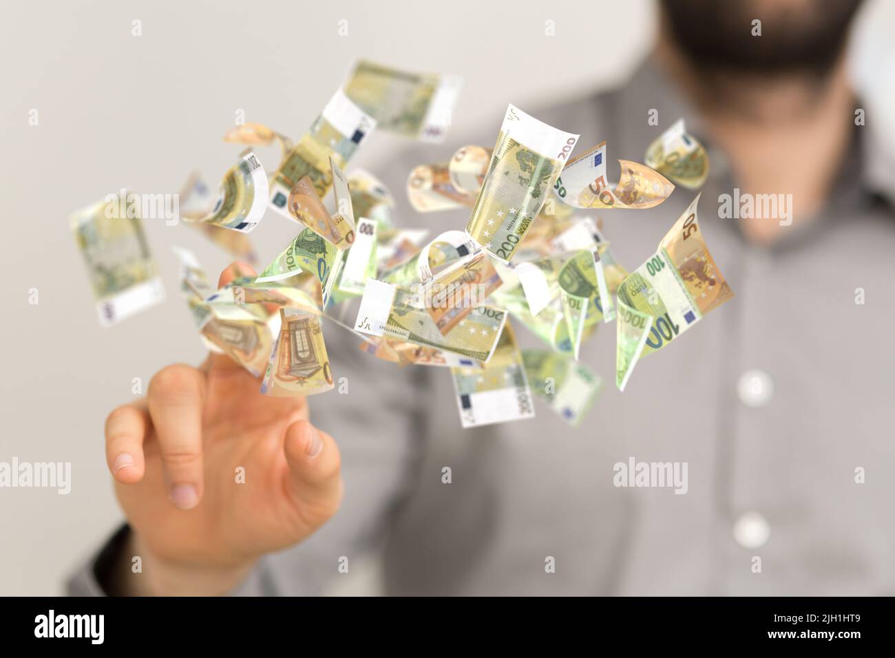 A 3D rendering of cash euro paper money with a blurry background Stock ...