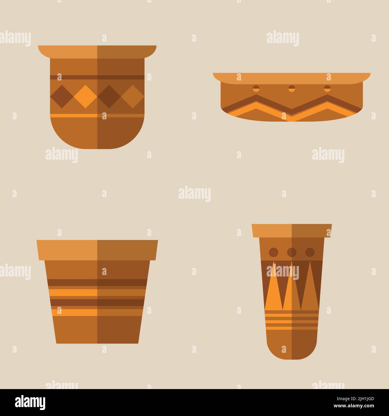 A vector illustration of four ceramic pots in different shapes and ...