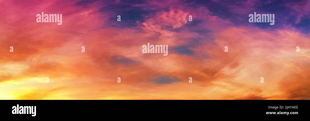 Panorama of the sky at sunset as a drawing. Illustration Stock Photo ...