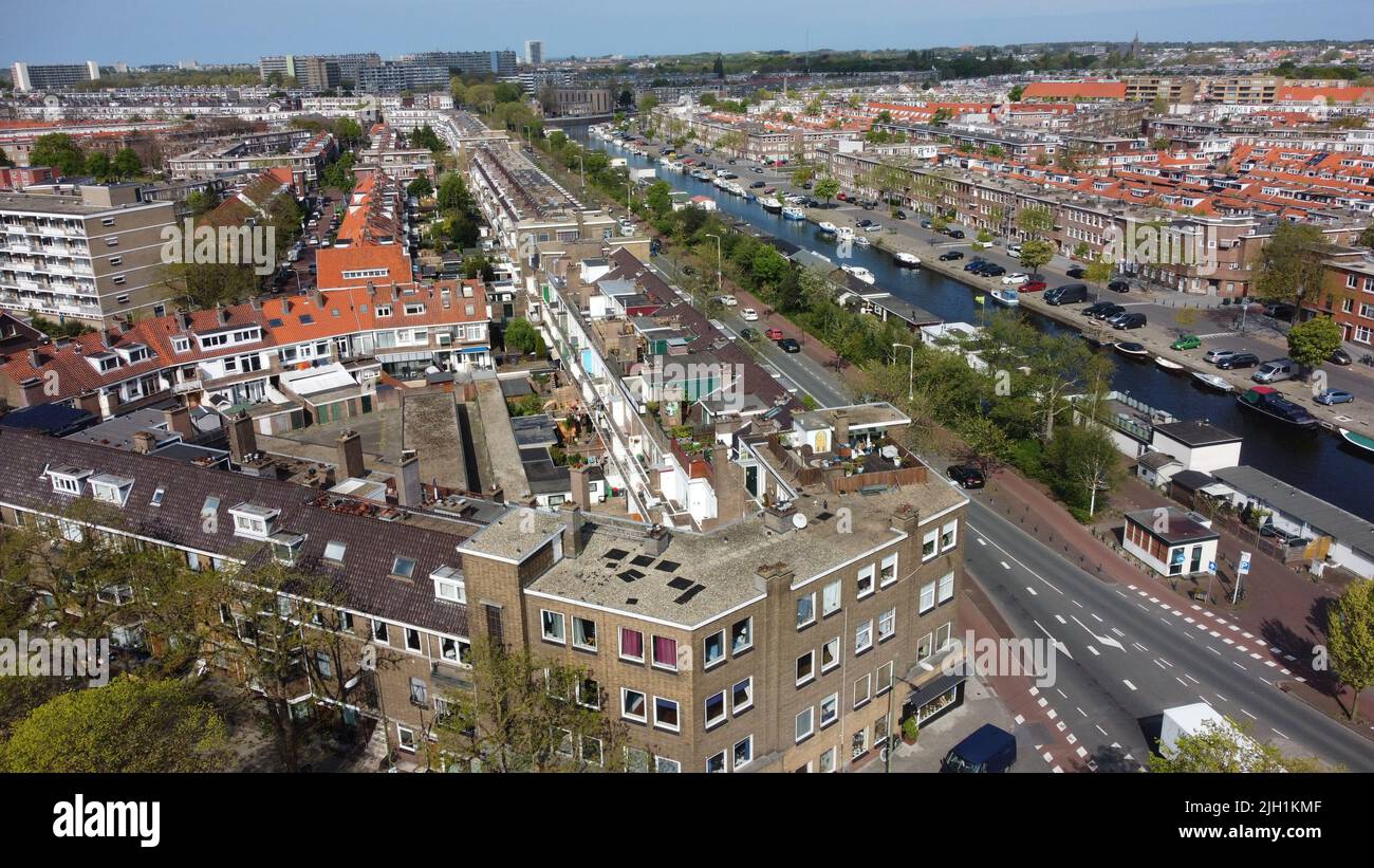 An aerial view of cityscape Netherlands surrounded by residential ...