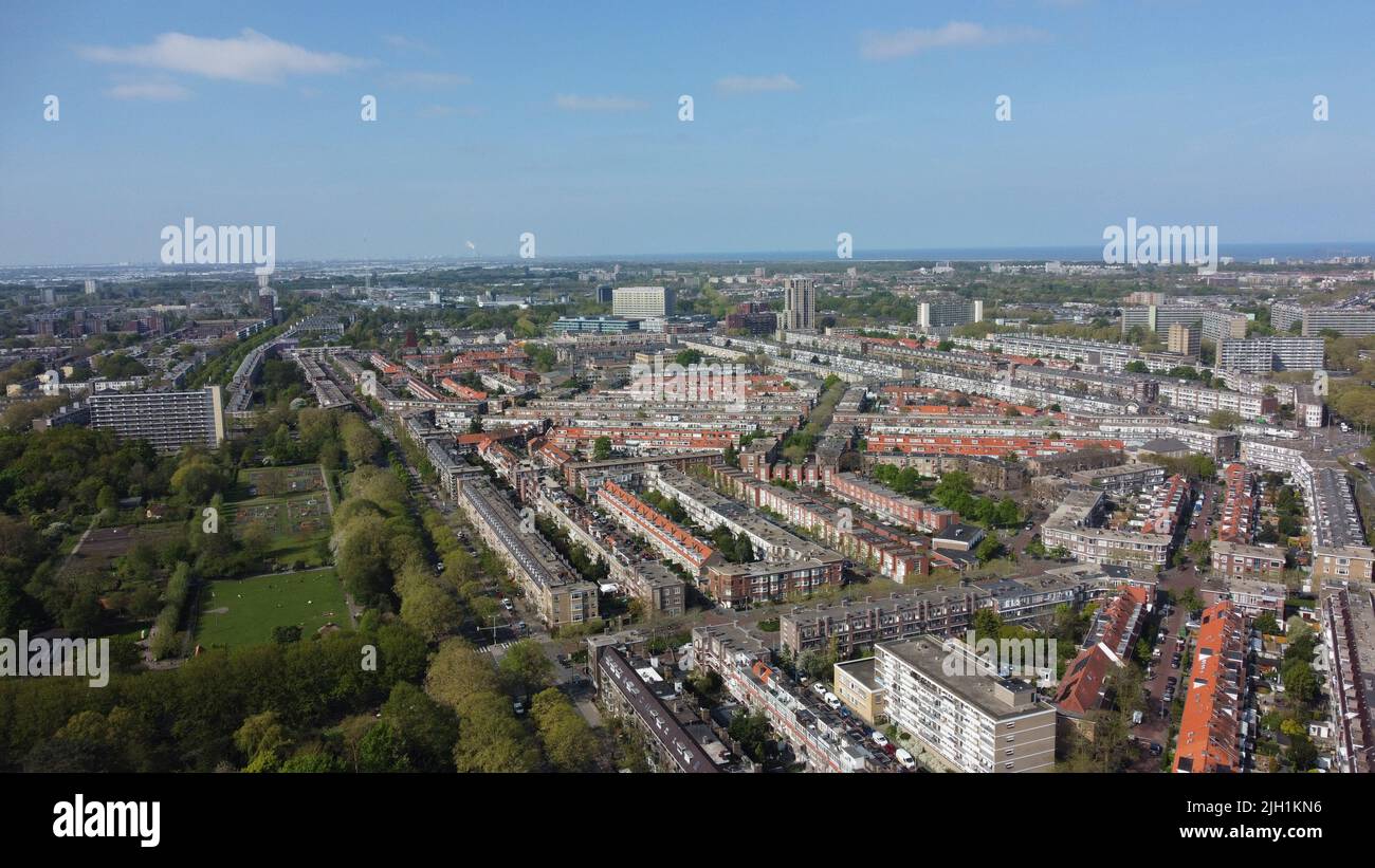 An aerial view of cityscape Netherlands surrounded by residential ...
