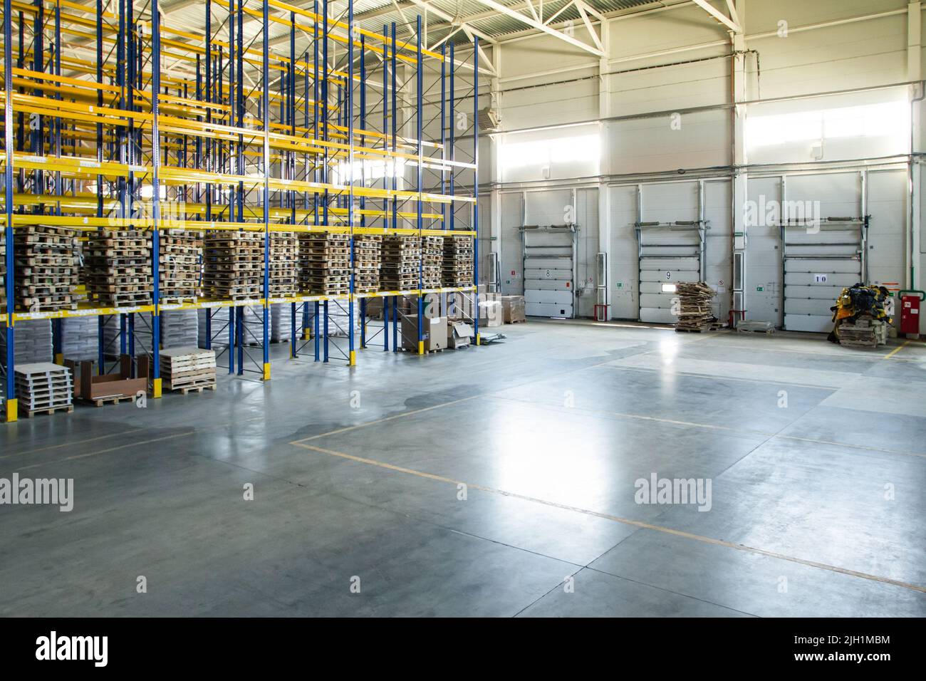 General view to the loading gates inside the warehouse.Interior of a ...