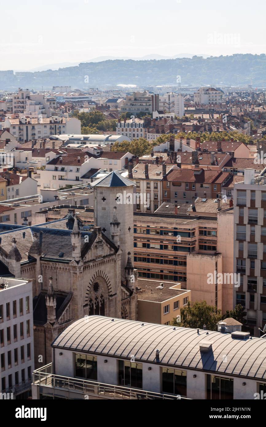 An aerial view of Lyon cityscape with dense urban buildings Stock Photo ...