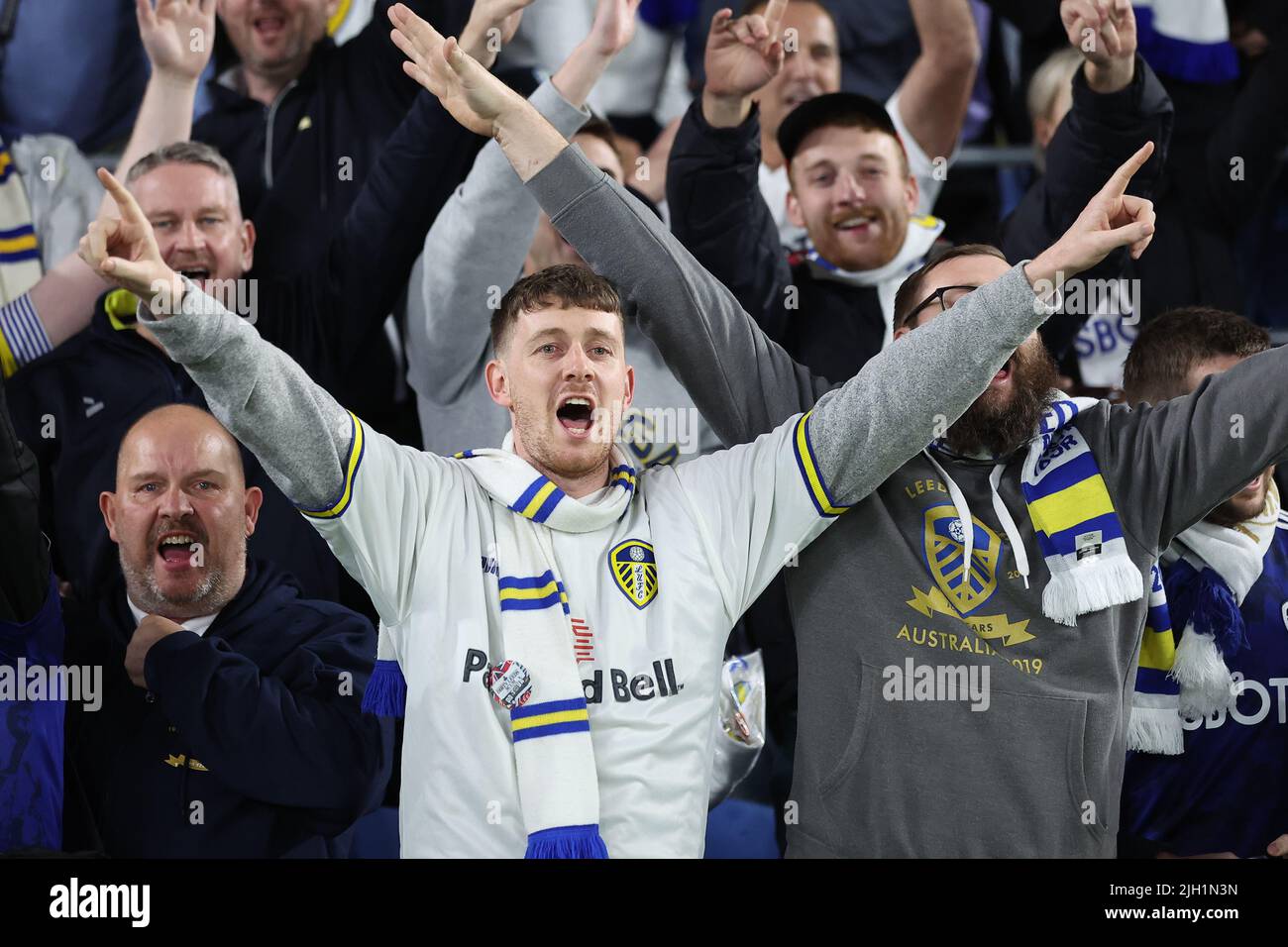 Leeds United fans celebrate after the match Stock Photo - Alamy