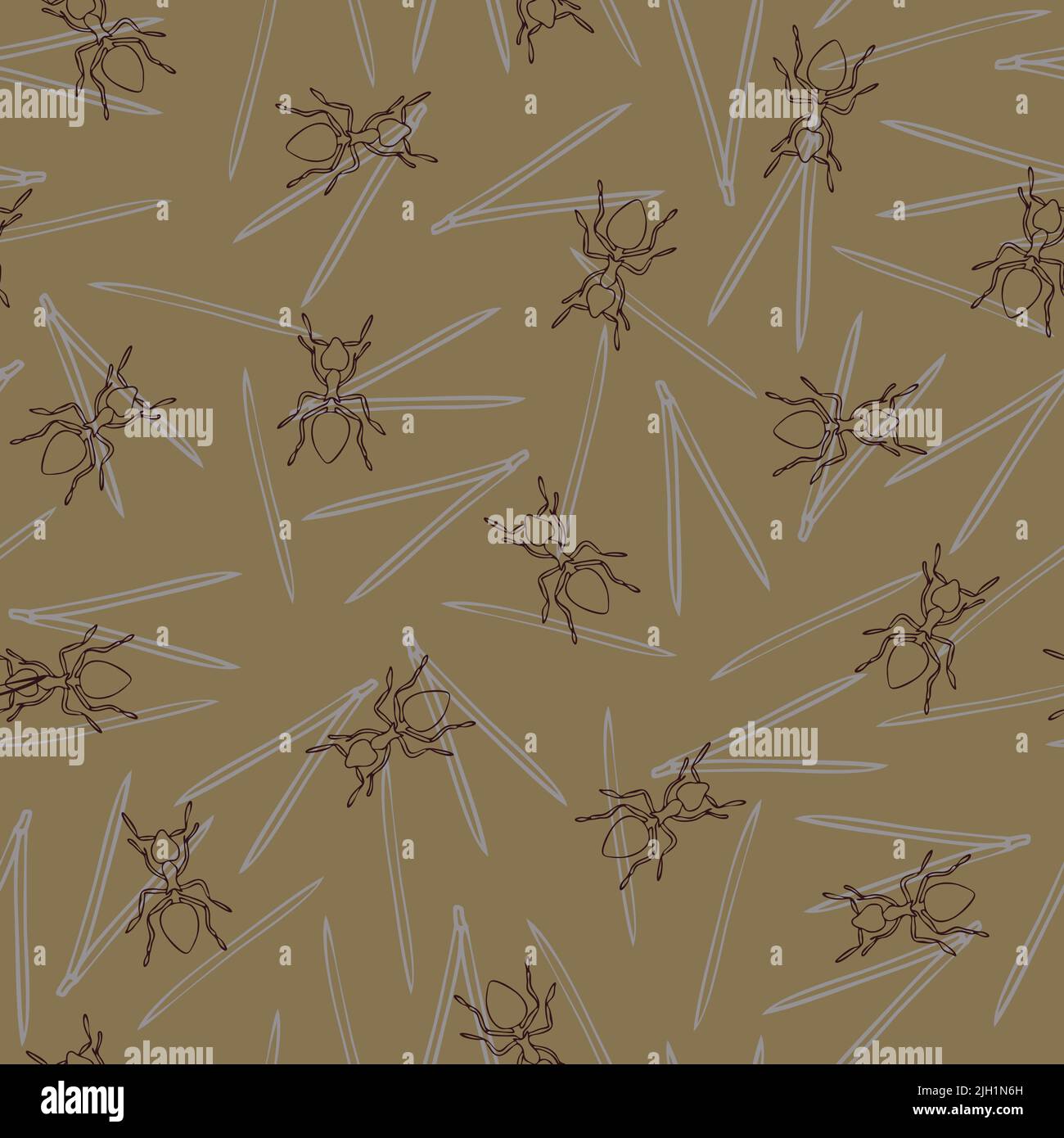 Seamless vector pattern with ant nest. Light brown wallpaper with ants ...