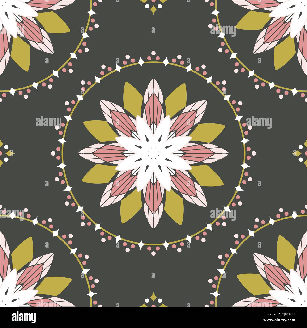 Seamless vector pattern with flower bloom on grey background. Simple ...