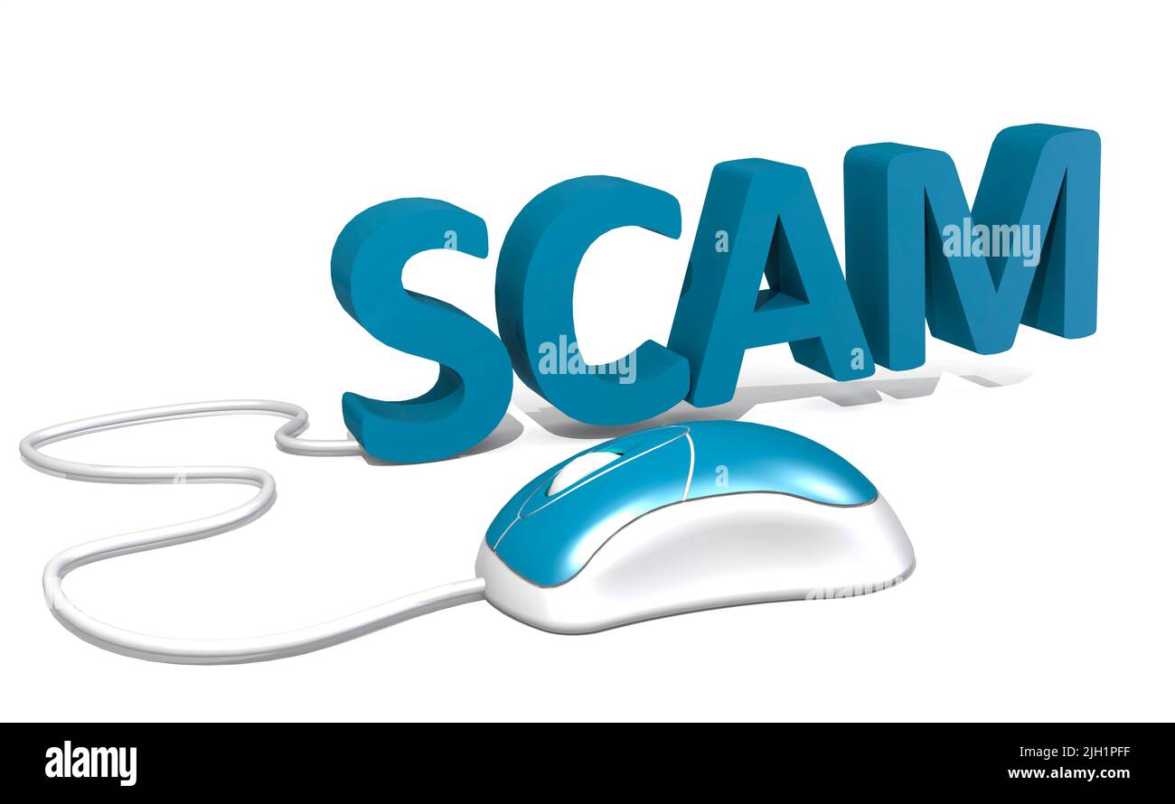 Computer mouse with scam word, 3d rendering Stock Photo - Alamy