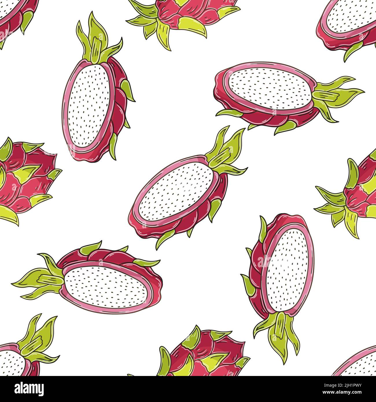 Seamless pattern with tropical fruits. Illustration in hand draw style ...