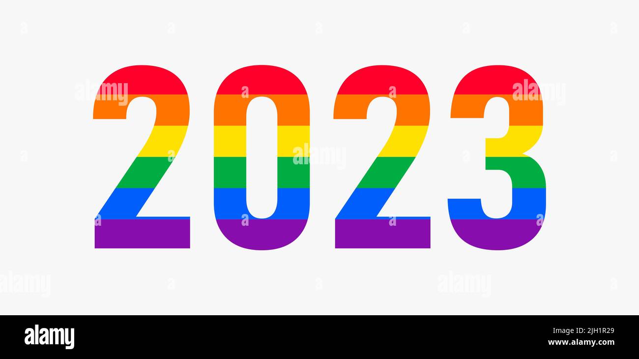 Happy New Year 2023. LGBTQ 2023 pride month with rainbow colors. Vector symbol of pride month ...