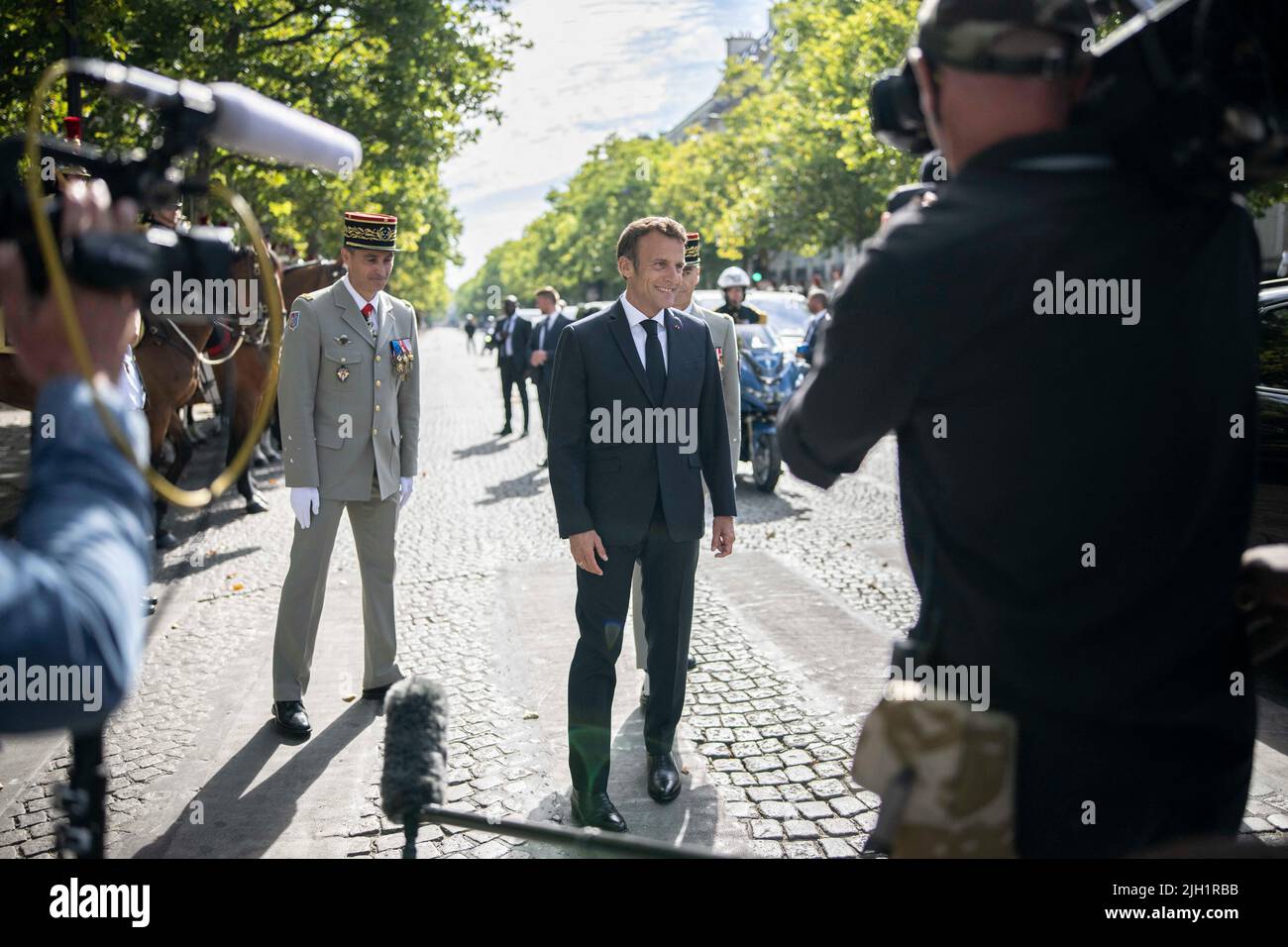 Paris, France, July 14, 2022, French President Emmanuel Macron Thierry ...
